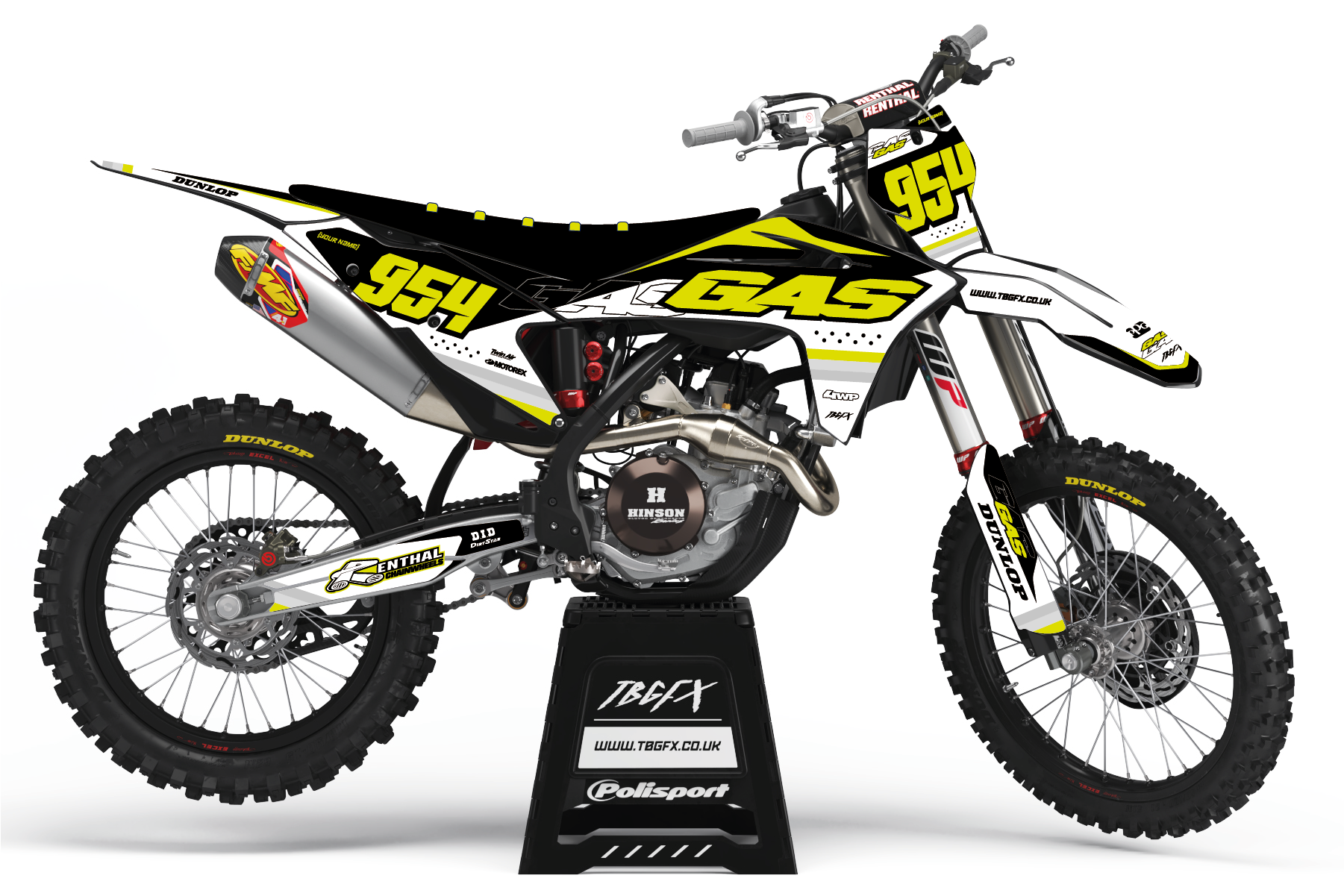 GasGas 'SHADOW' WHITE/YELLOW Graphics Kit – TB Graphics LTD