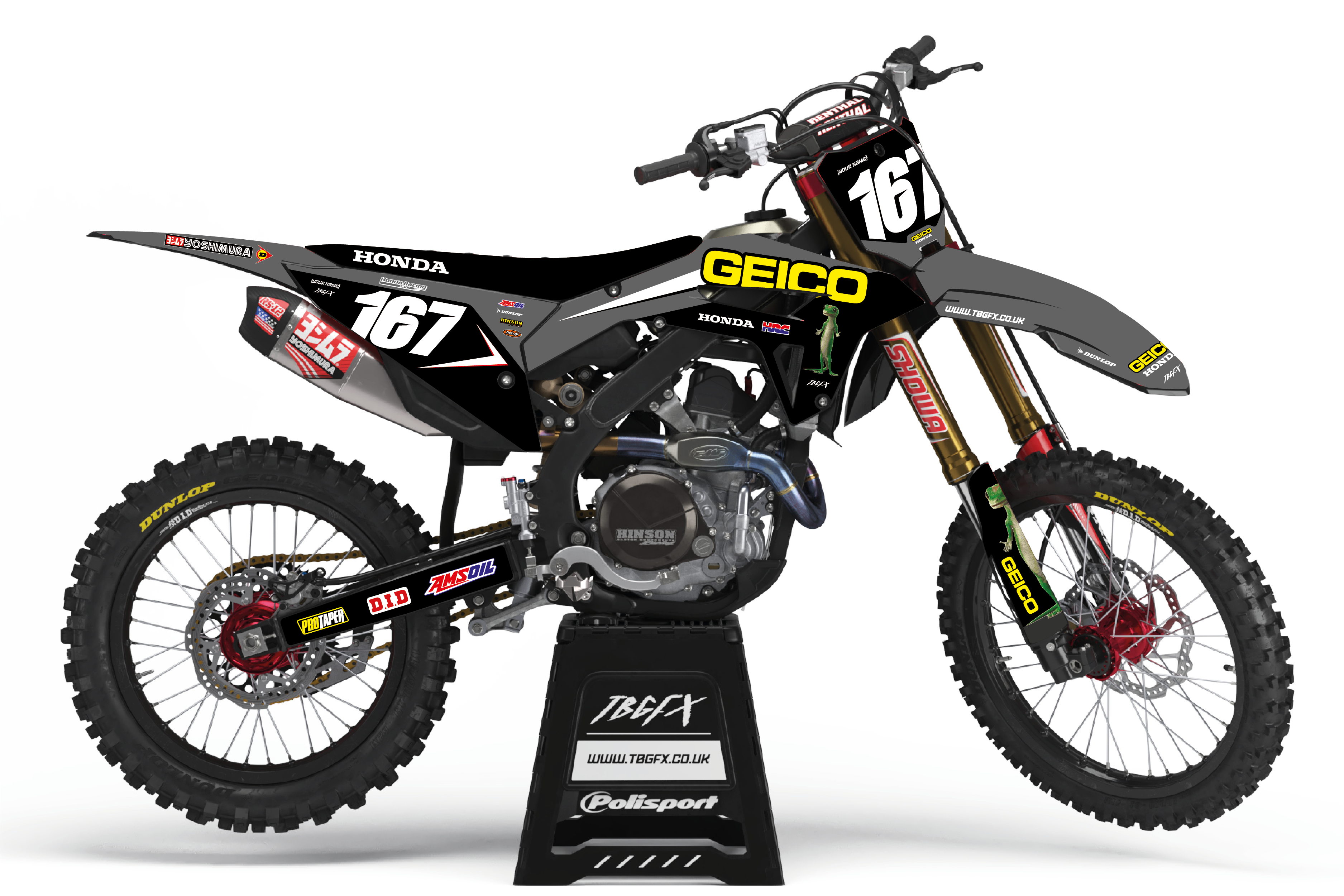 Honda "GEICO" GREY Graphics Kit – TB Graphics LTD