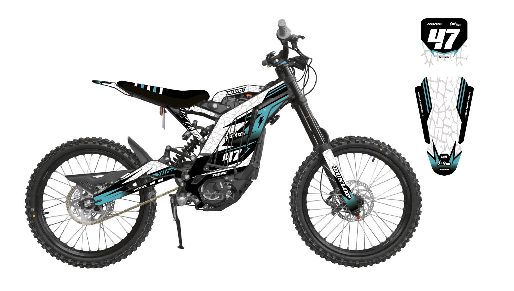 Surron 'ERODED RACE' WHITE / TEAL Graphics Kit – TB Graphics LTD